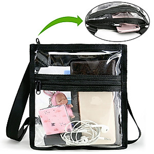 BeeGreen Black Clear Bag Stadium Approved Small Clear Purse with Extra Pocket for Women & Men,Clear Crossbody Purse for Concert, Sporting Events,Clear Messenger Bag w Long Strap for College Gift
