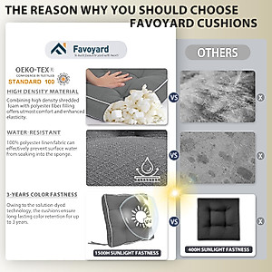 Favoyard Patio Cushions 19 x 19 Inch Indoor & Outdoor Chair Cushions Water-Resistant Seat Cushion for Patio Furniture 3-Year Color Fastness Square Tufted Couch Chair Pads with Ties, 2 Pack, Dark Gray