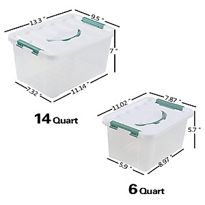 Wekioger 14 Quart & 6 Quart Plastic Latching Storage Boxes with Handle, 2-Pack Clear Lidded Storage Box Bin