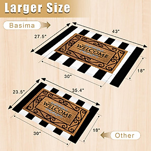 Basima Black and White Striped Outdoor Rug, 27.5" X 43" Washable Cotton Layering Stripe Front Door Entrance Mat, Layered Porch Rugs, Indoor Farmhouse Entry Way Doormats for Kitchen & Laundry
