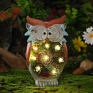 Maitys Owl Solar Light Garden Statue LED Light Cute Resin Owl Figurine with 8 Solar LED Outdoor Garden Waterproof Decor for Patio Yard Lawn Porch Outdoor Decoration