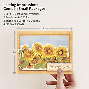 CREATIVETREES Card Making Kits DIY Blank Cards Sunflower Thank You Cards with Envelopes 9 Sets, Note Greeting Cards Set, Greeting Cards for All Occasions