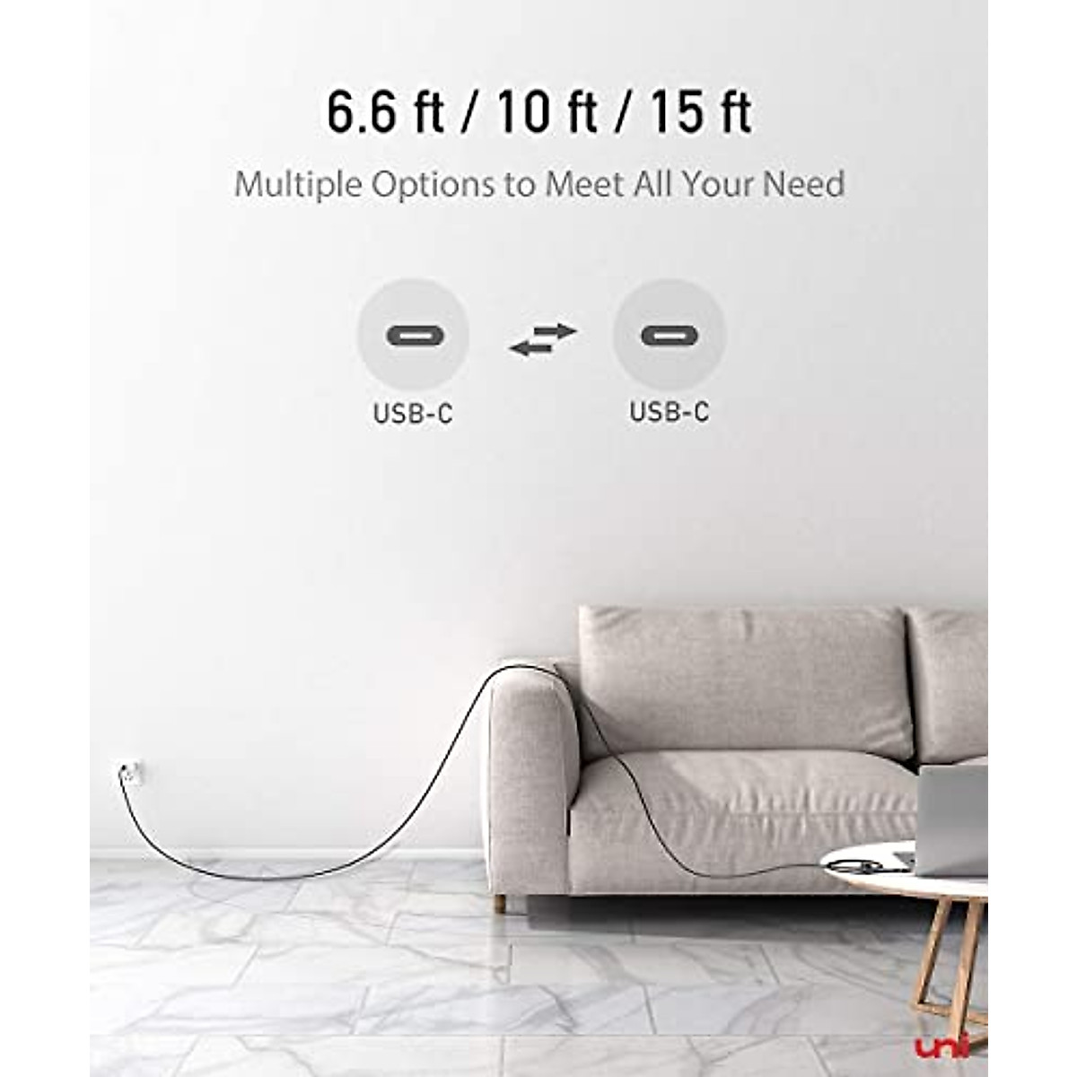 USB C to USB C Cable, uni 100W Type C to Type C Fast Charging Cable [20V/5A] Braided USB C Cable for MacBook pro, iPad pro, Dell 10ft/3 Meters 2 Pack