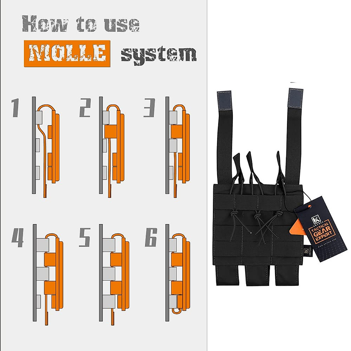 KRYDEX Open Top Triple MP7 MP5 MP9 Magazine Pouches Molle (Black)
