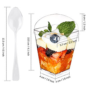 Kucoele 50 Pack 5 oz Plastic Dessert Cups with Lids, Mini Pudding Cups with Spoons Clear Parfait Cups Appetizer Cups for Fruit Mousse Yogurt and Tastings