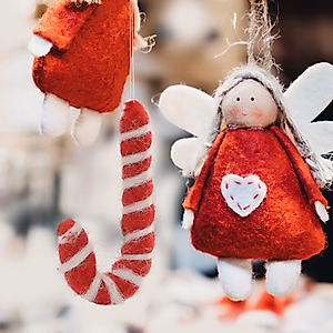 Glaciart One Felt Candy Cane Decoration (Red/White)- DIY Garland, Arts Crafts Supplies, Cute Home Decor for Christmas - Baby Mobile Ornaments - Hand-Felted Natural Wool Material - Set of 10