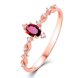 KnBoB Women Infinity Oval Shape 0.25ct Ruby Ring 18K Rose Gold Promise Wedding Engagement Bridal Anniversary Ring Size 6.5