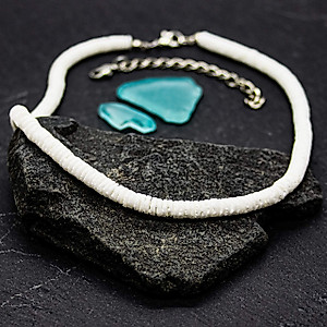 FROG SAC 16" White Puka Shell Necklace, Beaded Seashell Necklaces for Women and Men with Small Round Clam Chip Beads, Hawaiian Summer Beach Surfer Pooka VSCO Jewelry Chokers