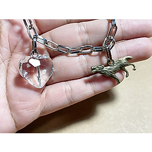 Bella Bracelet - Twilight Themed Graduation Gift Made of Silver Chain with Clear Heart Crystal Bead and Wolf Charm (silver wolf)