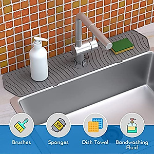 Big Size Kitchen Sink Splash Guard, 24in Faucet Mat Splash Catcher, Handle Drip Catcher Tray, Multipurpose for Kitchen Dish Drying Mats Sponge Holder and Bathroom Countertop Protect(Gray)