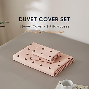 Nayoroom Pink Heart Duvet Cover Queen Size 100% Cotton Cute Romantic Love Heart-Shaped Comforter Cover for Kids Girls 3 Pieces Soft Breathable Elegant Comforter Cover with Zipper Closure