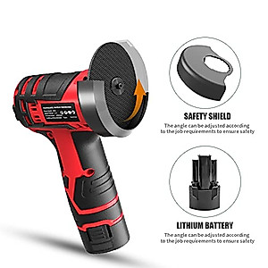 Boyuan Cordless Angle Grinder, Mini Brushless Metal Cutter 12000 RPM, with 2.0Ah Lithium-Ion Battery & Fast Charger, 2 Grinding Wheels, 1 Cutting Wheel, for Grind,Cut,2pcs Battery
