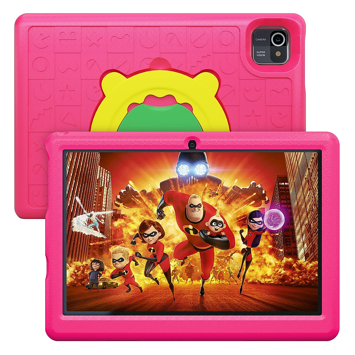 AMIAMO Kids Tablet 10 Inch, Android 13 Kids Tablet 10.1" Display 5000mAh Kidoz Pre Installed Parental Control Learning Tablet, 6GB+64GB Quad Core Processor Wi-Fi Bluetooth Kid-Proof Case (Pink)