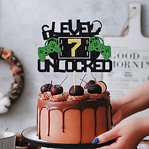 Qerleny Level 7 Unlock Cake Toppers Video Game Cake Toppers Game Console Controllers Gaming Headsets Birthday Cake Toppers (7), Multicolor