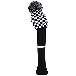 Scott Edward Knit Golf Club Cover for Woods and Driver Head Covers Protect Driver Wood(460cc) Fairway Wood and Hybrid/UT with Rotating Club Number Tags (Black White Chessboard)