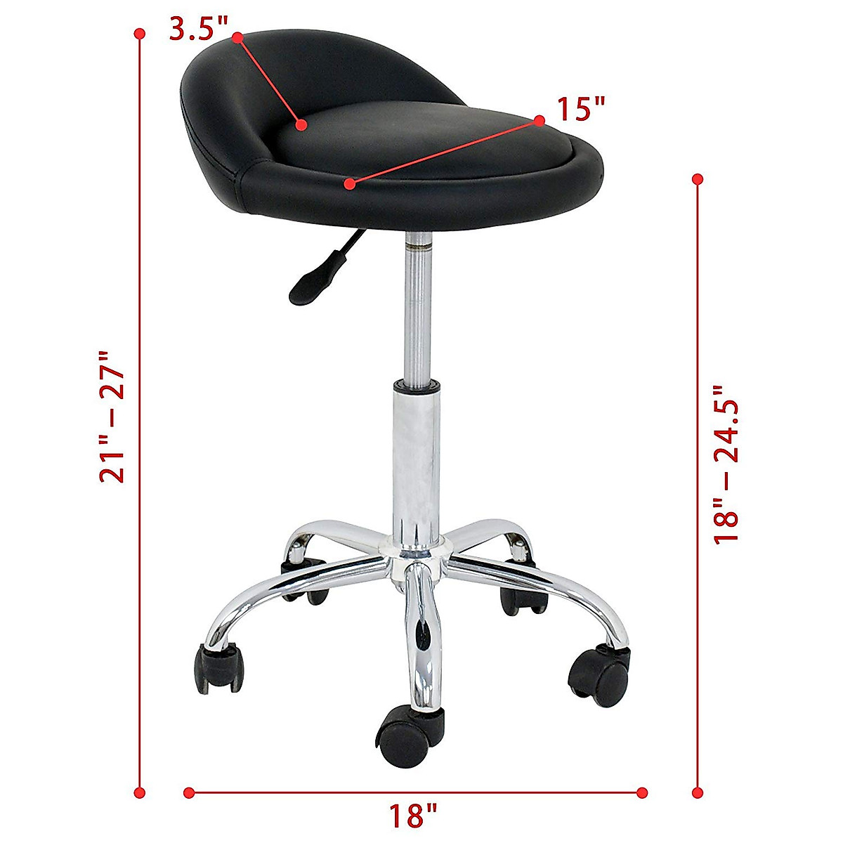 HomGarden Adjustable Hydraulic Rolling Swivel Stool for Massage Salon Office Facial Spa Medical Tattoo Chair Stool w/Backrest Cushion & Wheels, Set of 3