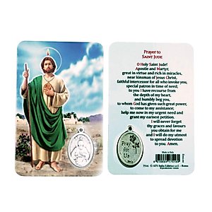 VILLAGE GIFT IMPORTERS Holy Figure Prayer Card with Medal | Saint Prayer and Medal | 8 Figures (St. Jude)