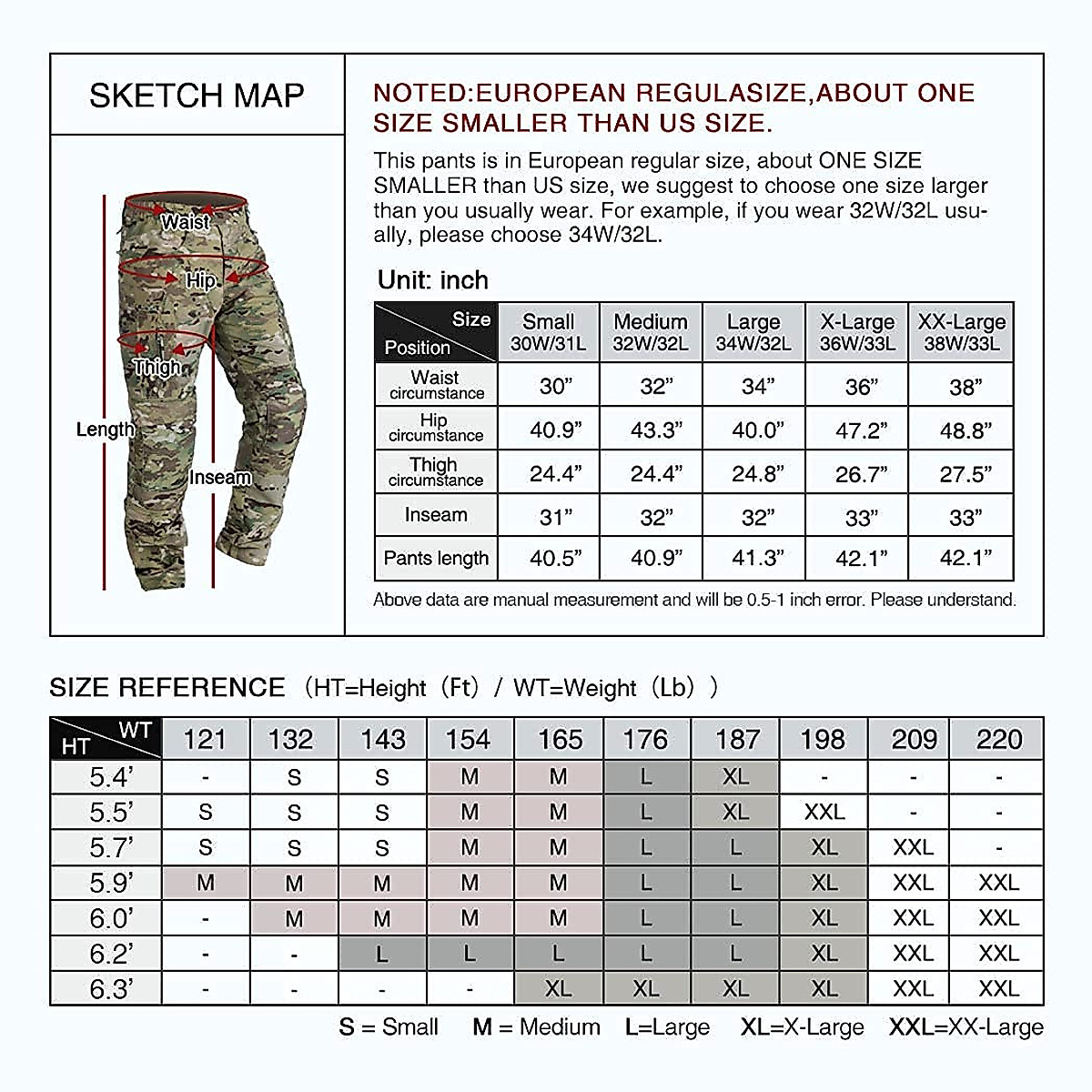 IDOGEAR Tactical Pants for Men Combat Pants with Hidden Knee Pads Military Camo Apparel Ripstop Multi-Pocket Outdoor Trousers （Multi-camo, 36W x 33L）