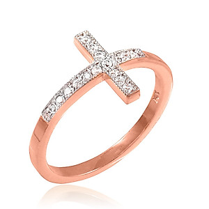 14k Rose Gold Sideways Cross Ring with Diamonds (8)
