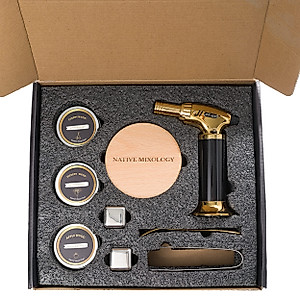 Cocktail Smoker Kit with Torch Old Fashioned Smoker for Whiskey & Bourbon, Set 6 Flavor of Wood Chips Anniversary Birthday Gifts for Men