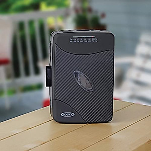 Jensen Portable Stereo Cassette Player with AM/FM Radio + Sport Earbuds (Matte Black Series)