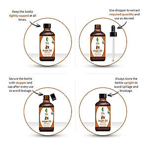 SVA Argan Oil Organic - 4 Fl Oz – 100% Natural Cold Pressed Organic Argan Oil - for Face, Skin Care, Hair Care, Scalp Massage & Body Massage – Carrier Oil with Dropper