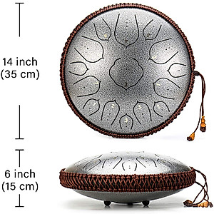 15 Notes Steel Tongue Drum, 14 Inch Harmonic Handpan Drum Percussion Instrument with Mallets Travel Bag for Meditation,Women's Yoga Steel Tongue Drum (WHITE)