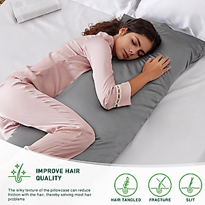 Love's cabin Body Pillow Cover, 20x54 inches Dark Grey Soft Satin Body Pillow case with Envelope Closure, Silky Slip Cooling Body Pillow Pillowcases for hair and Skin