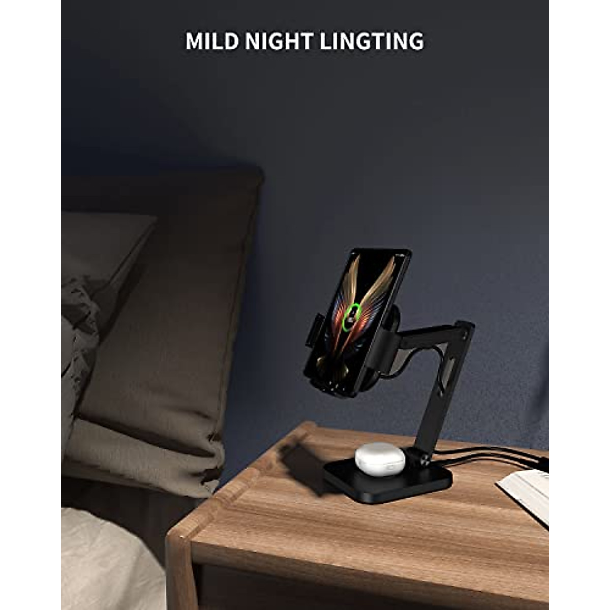 MAKAQI 2 in 1 Charging Station for Z Fold 4/3/2, Aluminium Alloy 3 Coils Fast Wireless Charger Stand for Samsung Galaxy Buds 2 Pro/Buds Pro/Buds 2 / Buds Live (with 20W Adapter)