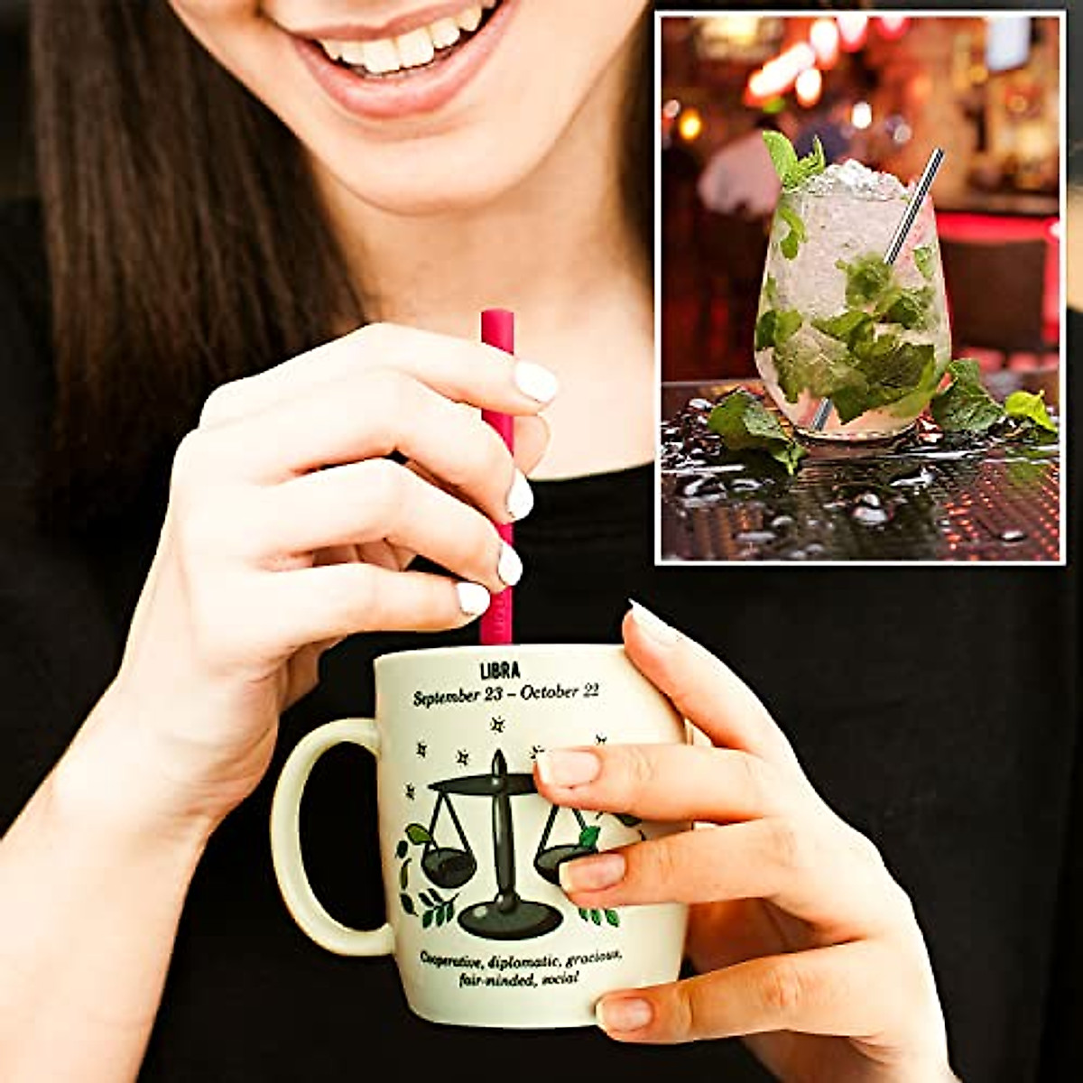Reusable Short Small Silicone 5.5" &Metal 6" Stainless Steel Stirrer Drinking Straws Set for Coffee/Moscow Mule Mug, Cocktail lowball Glasses, Kids Toddler Baby Cup, Wine Tumbler,Bar-With Silicone Tip