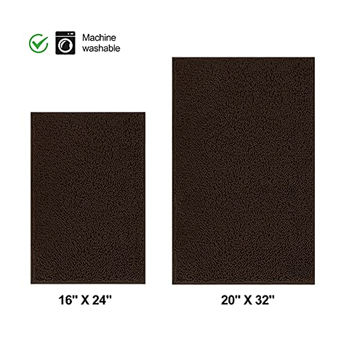 TREETONE Machine Washable Water Absorbent Bath Mat Bathroom Rugs Non Slip Soft Microfiber Mat，2 Piece Bathroom Rugs Set (Set of 2-Small 16" x 24" Medium 20" x 32", Chololate Brown)