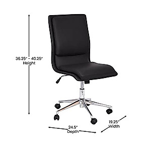 Flash Furniture Madigan Task Office Chair - Luxurious Black LeatherSoft Upholstery - Padded Mid-Back and Seat - Height Adjustable Chrome Base - Armless