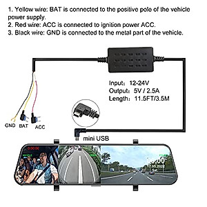 INSEETECH Hardwire Kit, Dash Cam Hardwire Kit with 12-24V to 5V Mini USB, 24H Parking Monitoring, Time-Lapse Video, Low Voltage Protection to Prevent Battery Power Outages for INSEETECH DashCam01