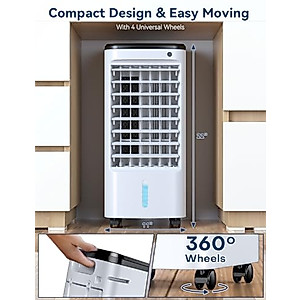3-IN-1 TEMEIKE Swamp Cooler Air Conditioner, Evaporative Air Cooler w/ 4 Modes & 3 Speeds, 12H Timer & Remote & Dual Water Tank, 65° Oscillating Air Conditioner Portable for Bedroom
