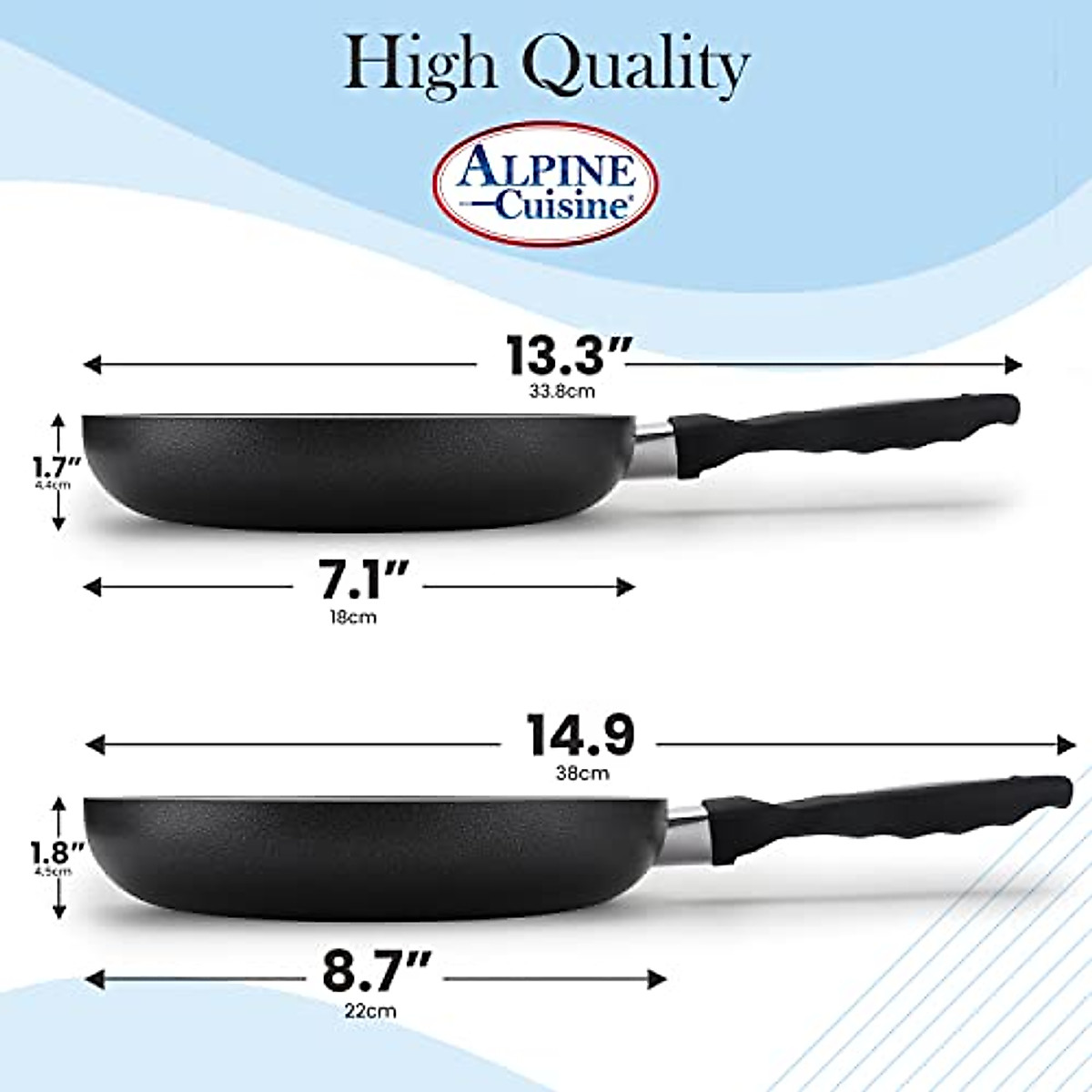 Alpine Cuisine Fry Pan 2-Piece Nonstick Coating Gray, Frying Pans Nonstick for Stove with Stay Cool & Comfortable Handle, Durable Nonstick Cookware, Ideal for Family