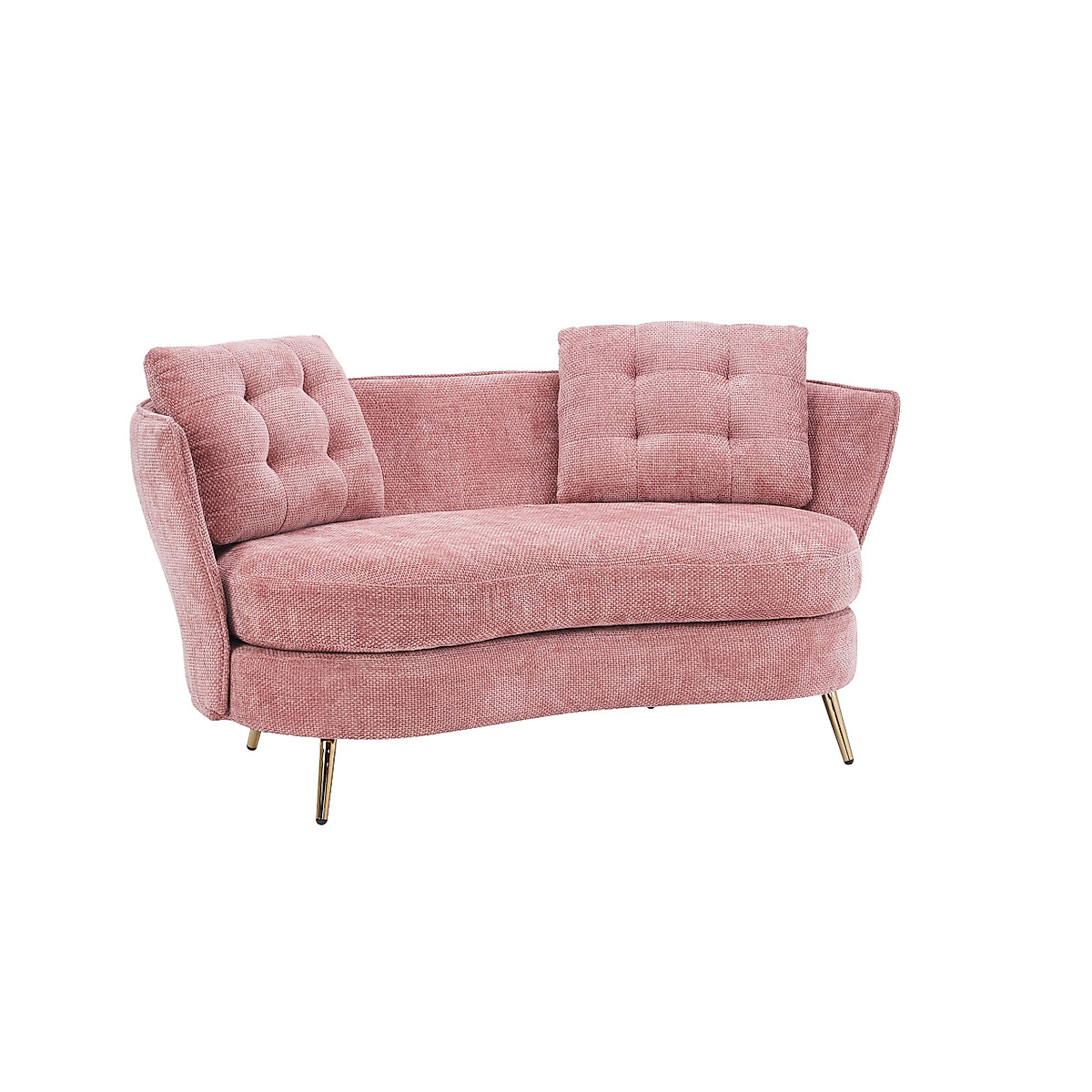 DERCASS Polyester Fiber Loveseat Sofa,Upholstered Couch with Golden Metal Legs Club 2-Seat Sofa for Living Reading Room Bedroom Apartment Small Space Dorm (Pink)