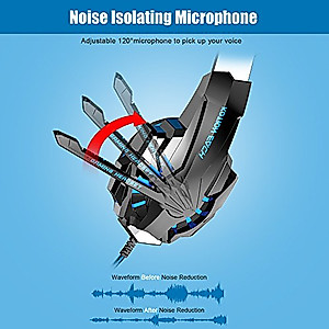 BENGOO G9000 Gaming Headset Professional 3.5mm PC LED Light Game Bass Headphones Stereo Noise Isolation Over-ear Headset Headband with Mic Microphone For PS4 Laptop Computer and Smart Phone