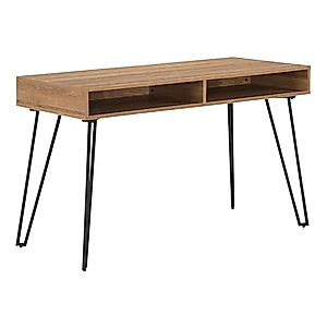 OSP Home Furnishings Contemporary 48-inch Home Office Writing Desk, Black Metal Legs with Brown Woodgrain Finish