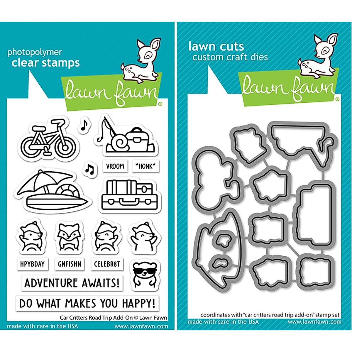 Lawn Fawn - Car Critters Road Trip Add-on Stamps, Dies and Pocket