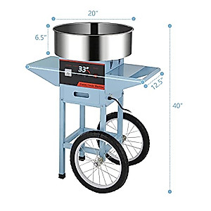 ROVSUN 21 Inch Cotton Candy Machine Cart, Electric Cotton Candy Maker Machine Candy Floss Machine w/Stainless Steel Bowl, Sugar Scoop and Large Storage Drawer for Commercial Home Party Carnival, Blue