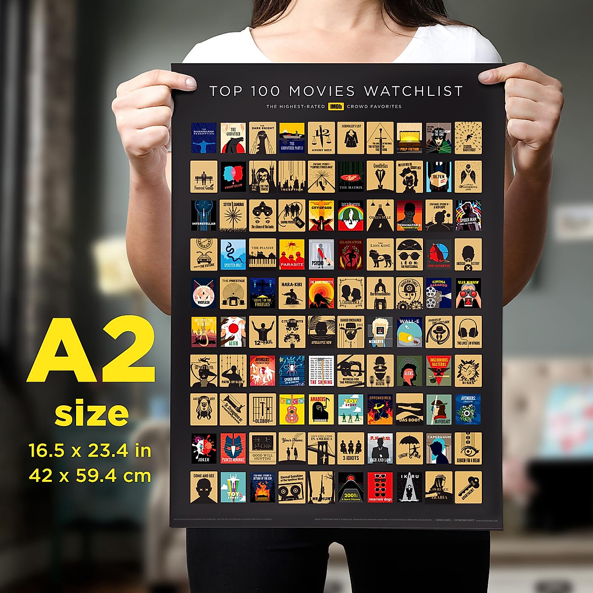 Official IMDb Top 100 Movies Scratch Off Poster - Made in USA with IMDb - Premium Bucket List - 16.5x23.4" - Unique Gift for Film Lovers Featuring 100 Top IMDb Films of All Time