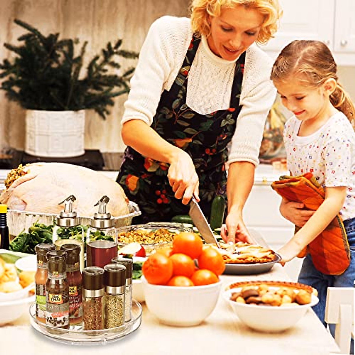 URALFA Lazy Susan Organizer for Cabinet 2 Pack, 10.6" Clear Lazy Susan Turntable Rotating Organizer, Plastic Organization and Storage Spinning Spice Rack for Kitchen, Bathroom, Pantry, Fridge, Table