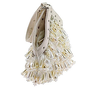 Mary Frances Pearl Persuasion Beaded Bridal Wristlet Handbag, White