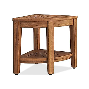 AquaTeak Floor Model - 15.5" Kai Corner Teak Shower Bench with Shelf
