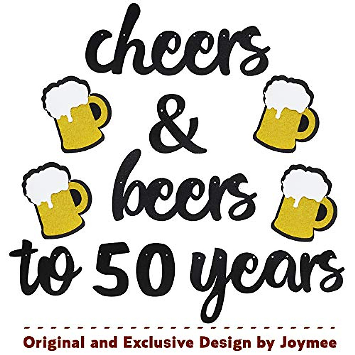Joymee Cheers & Beers to 50 Years Black Glitter Banner for 50th Birthday Wedding Aniversary Party Supplies Decorations - PRESTRUNG