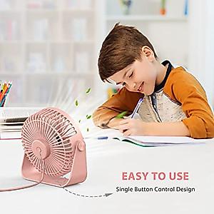 FARADAY USB Desk Fans 5 Inches Portable Table Fans 360° Head Rotation Small Personal Desktop Fan for Home Office, 3 Speeds, Pink