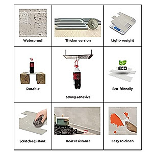 COLAMO 5-Sheet Beige Faux Granite Stone Flamed Surface Peel and Stick Rigid Large Subway Wall Tiles, Stick On Kitchen Backsplash Brick Tiles for Wall,Self Stick Tile For RV,Bathroom, Accent Wall Panel