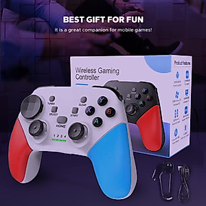Megadream Wireless Mobile Gaming Controller Gamepad for iPhone/Android/iPad/PC/Switch/PS4/PC Joystick with Phone Holder, Supported Cloud Game, Streaming on PS5/Xbox, Turbo, White