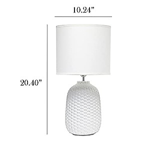 Simple Designs LT1135-OFF 20.4" Tall Traditional Ceramic Purled Texture Bedside Table Desk Lamp w White Fabric Drum Shade for Home Decor, Bedroom, Living Room, Entryway, Office, Off White