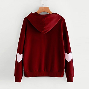 IEason,Womens Long Sleeve Heart Hoodie Sweatshirt Jumper Hooded Pullover Tops Blouse (S, Wine)